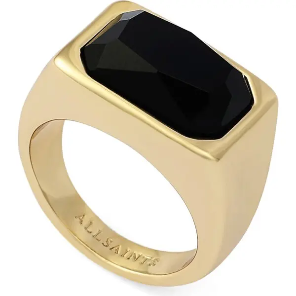 ALLSAINTS Rectangular Stone Signet Ring - Black
