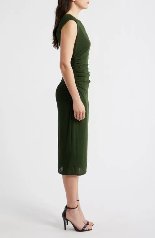 Sam Edelman Sleeveless Ruched Waist Jersey Midi Dress - Forest Green