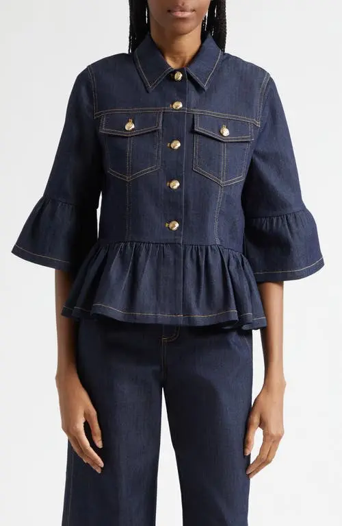 Cinq À Sept Mandie Denim Peplum Shirt Jacket - Indigo