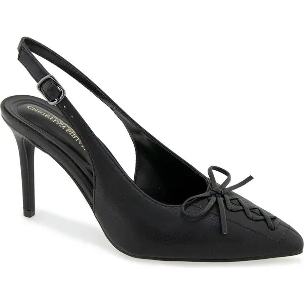 Christian Siriano Faux Leather Slingback Pumps With Bow Detailing - Black