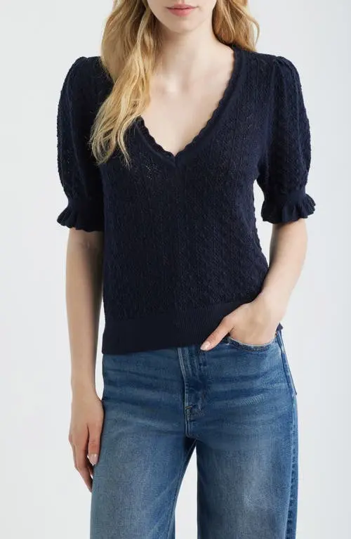 Paige Haisley Pointelle Stitch Organic Cotton & Silk Blend Sweater - Deep Navy