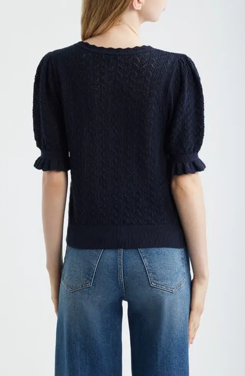 Paige Haisley Pointelle Knit Organic Cotton & Silk Blend Sweater - Deep Navy