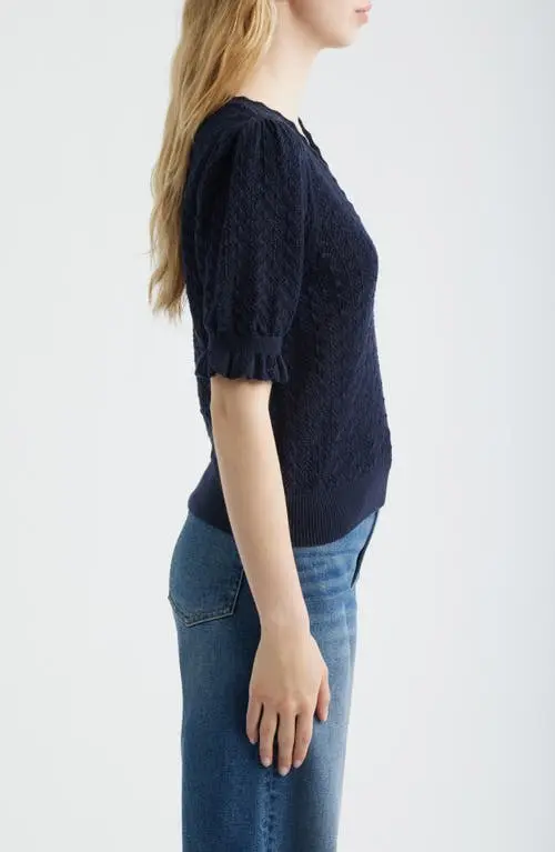 Paige Haisley Pointelle Knit Organic Cotton & Silk Blend Sweater - Deep Navy