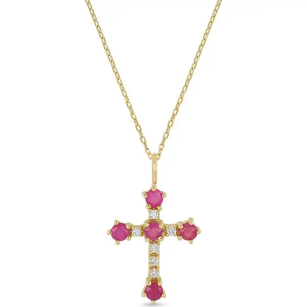 Bony Levy 18k Gold El Mar Gemstone & Diamond Cross Pendant Necklace - 18k Yg/diamond/ruby
