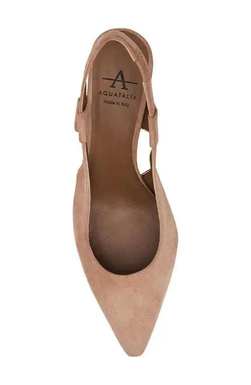 Aquatalia Charm Waterproof Leather Kitten Heel Slingback Pump - Clay Suede