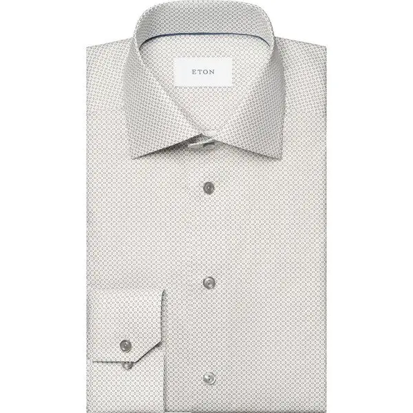 Eton Slim Fit Geometric Print Dress Shirt - Light Grey