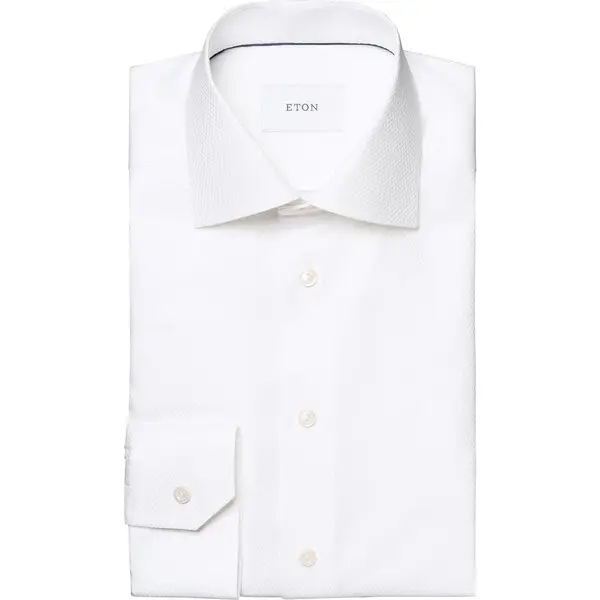 Eton Contemporary Fit Textured Solid Dress Shirt - White