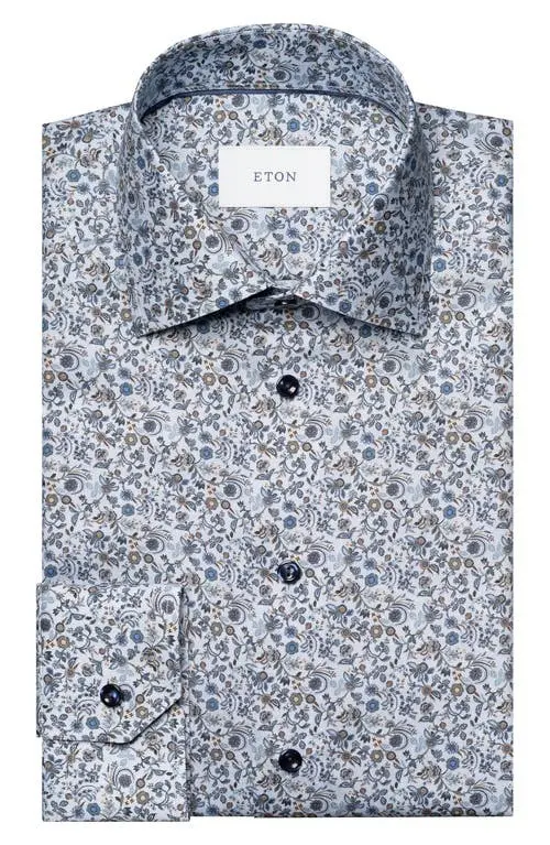 Eton Contemporary Fit Floral Dress Shirt - Dark Blue