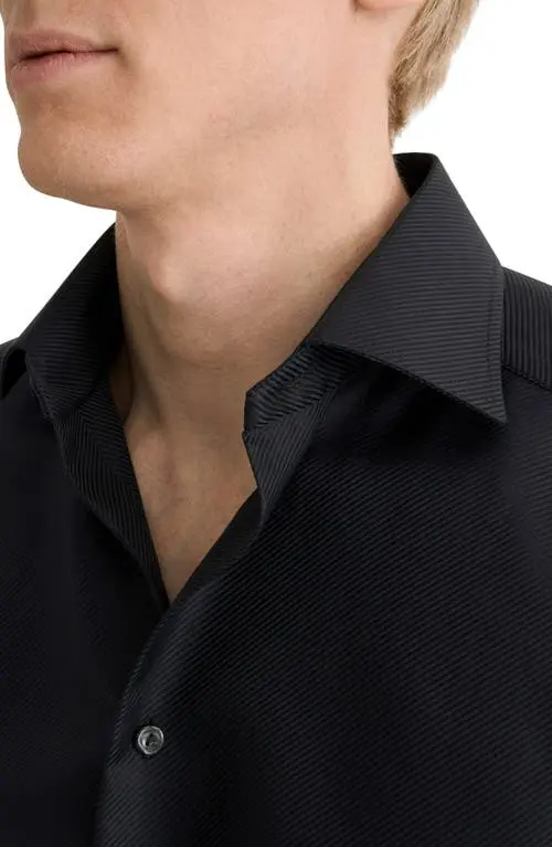 Eton Slim Fit Diagonal Weave Dress Shirt - Black