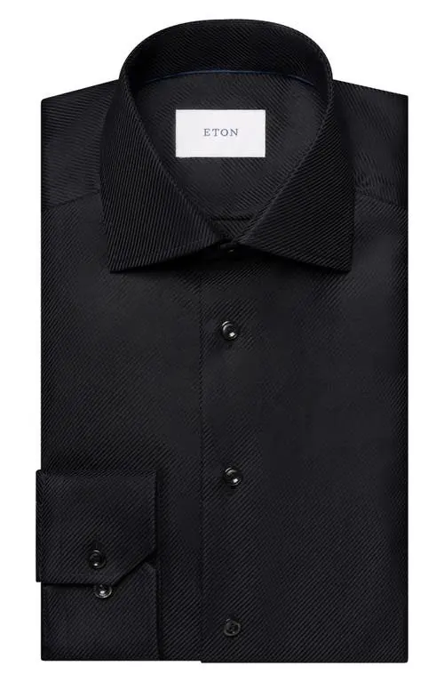 Eton Slim Fit Diagonal Weave Dress Shirt - Black