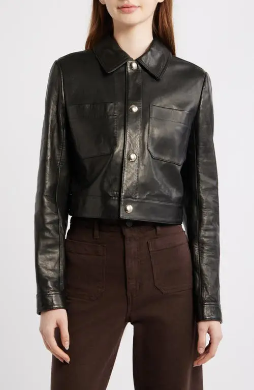 FRAME The Crop Leather Jacket - Black