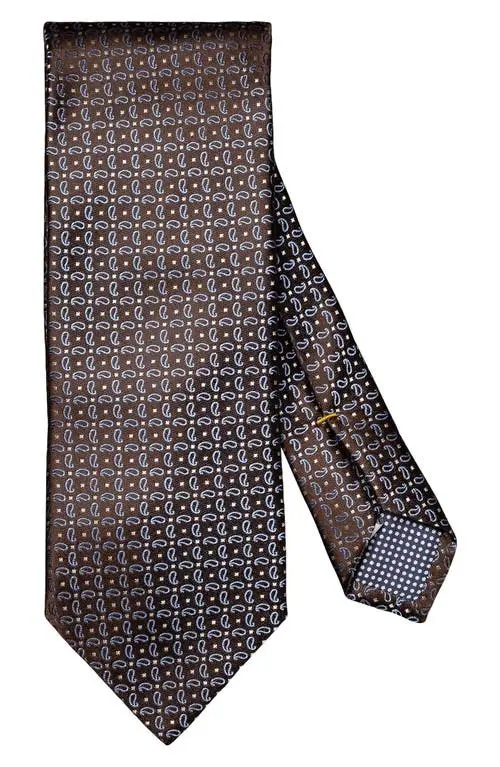 Eton Pine Paisley Silk Jacquard Tie - Medium Brown