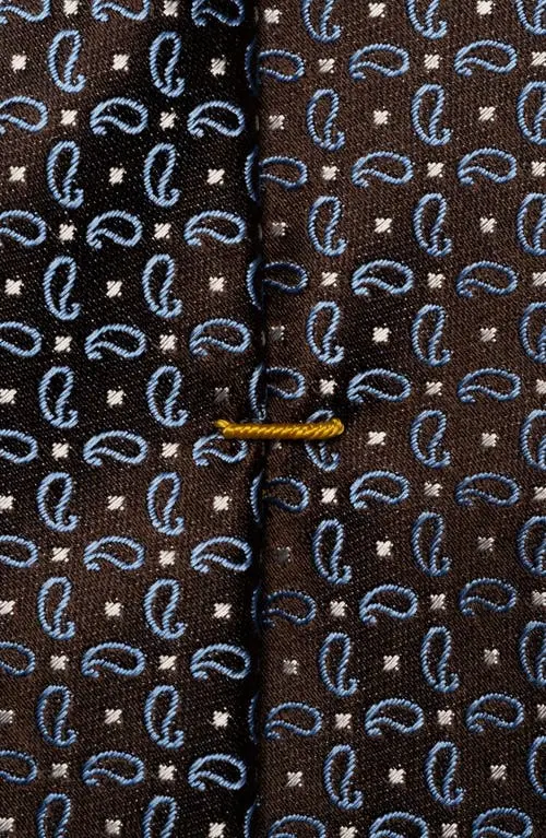 Eton Pine Paisley Silk Jacquard Tie - Medium Brown