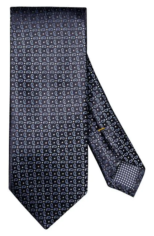 Eton Pine Paisley Silk Jacquard Tie - Navy