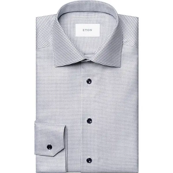 Eton Contemporary Fit Houndstooth Dress Shirt - Navy