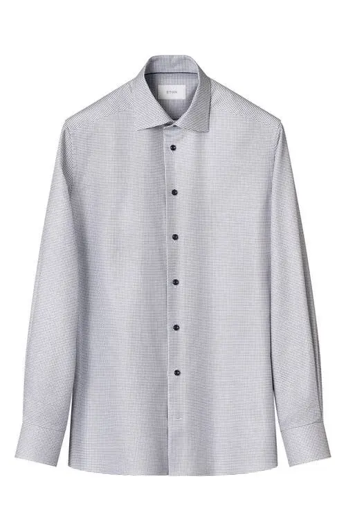 Eton Contemporary Fit Houndstooth Dress Shirt - Navy
