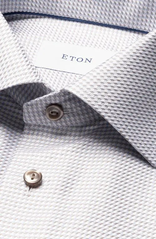 Eton Slim Fit Houndstooth Dress Shirt - White/medium Brown