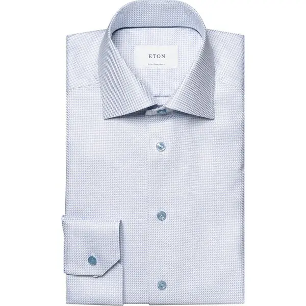 Eton Contemporary Fit Houndstooth Dress Shirt - Light Blue