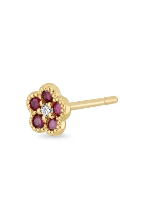 Bony Levy El Mar Diamond & Gemstone Flower Stud Earrings - 18k Yellow Gold/ruby