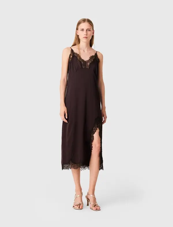 Maje Midi Slip Dress - Dark Brown