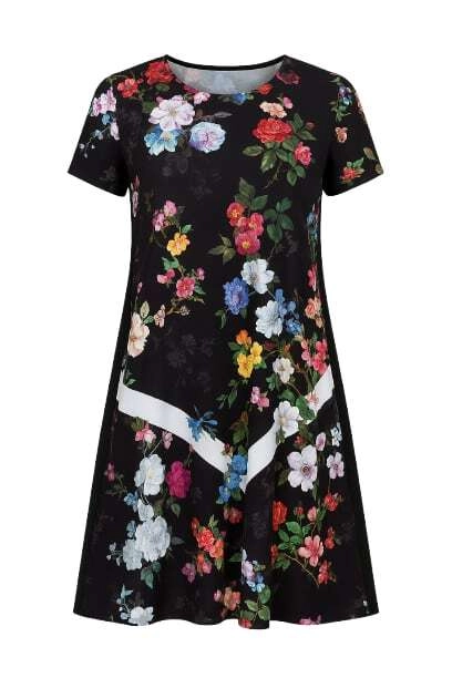 CONQUISTA A Line Floral Dress - Black