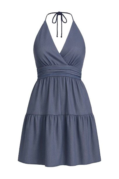 CONQUISTA Denim Style Empire Line Mini Dress - Blue