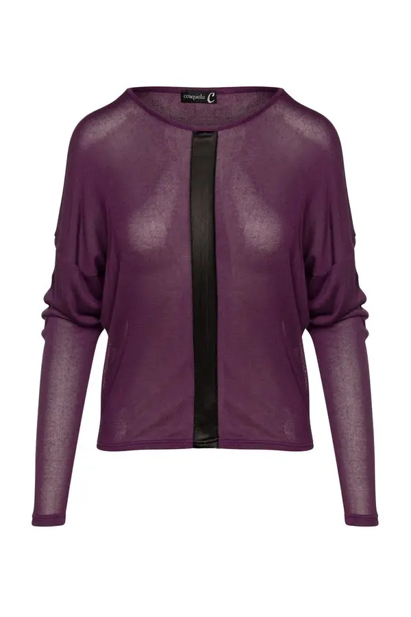 CONQUISTA Mauve Batwing Top With Faux Leather Detail - Purple