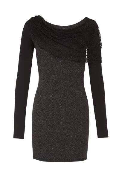 CONQUISTA Long Sleeve Knit Dress With Lace Detail - Grey