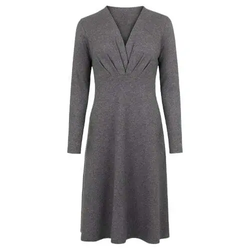 CONQUISTA Long Sleeve Empire Line Dress - Grey