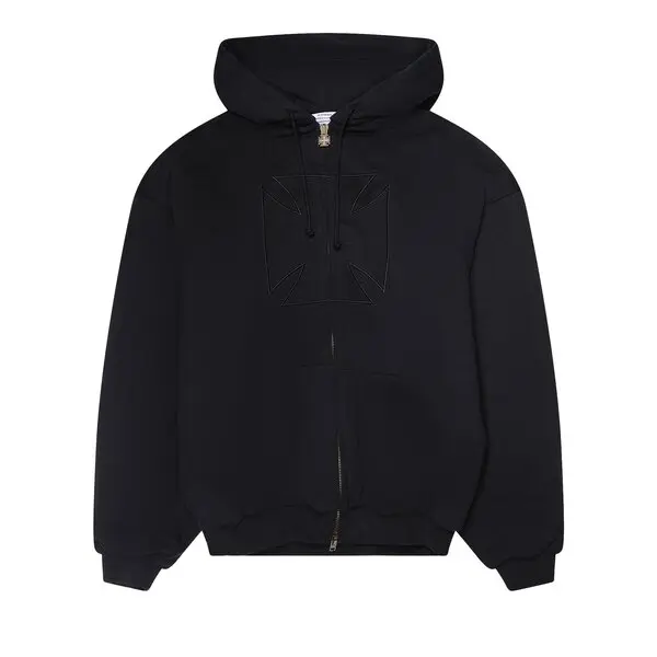 Vetements Embroidered Cross Padded Zip-up Hoodie - Black