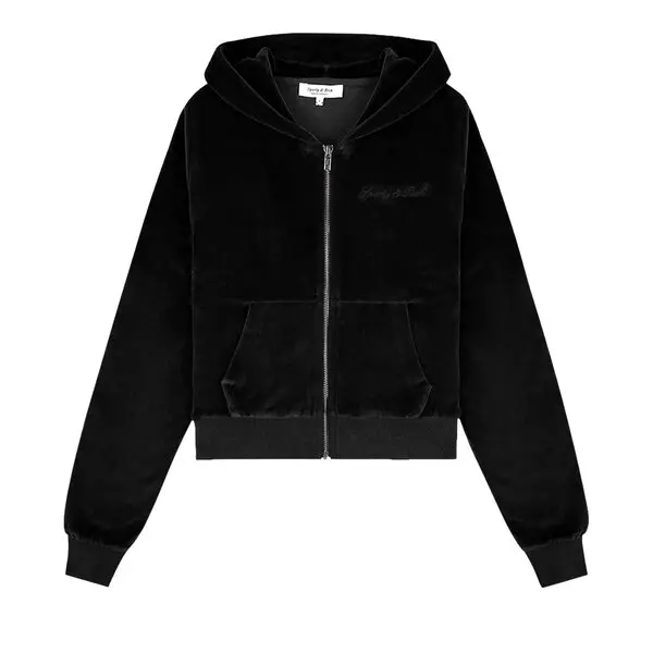 SPORTY & RICH Signature Logo Krystal Zip Hoodie /crystal - Black