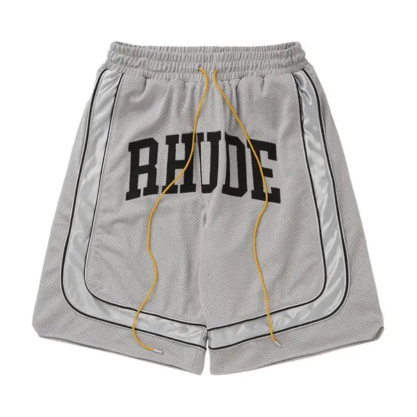 Rhude Baggy Mesh Collegiate Logo Shorts /silver - Grey