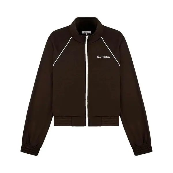 SPORTY & RICH Serif Logo Retro Track Jacket 'cioco/white - Brown