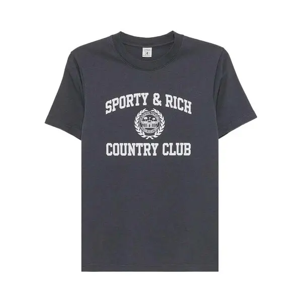 SPORTY & RICH Carbon Varsity Crest T-shirt 'carbon/white - Grey