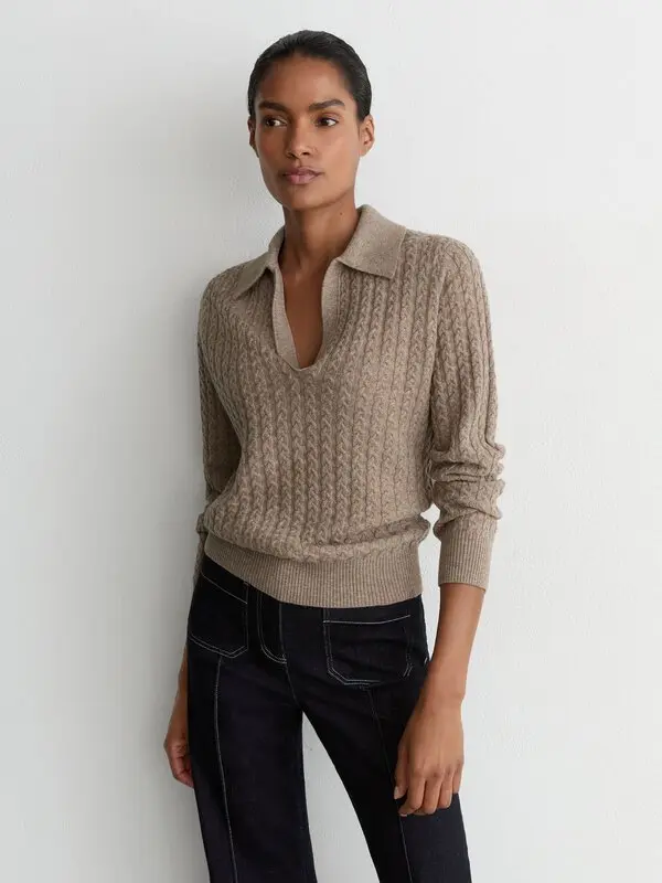 REISS Millie Wool-cashmere Cable-knit Collared Jumper