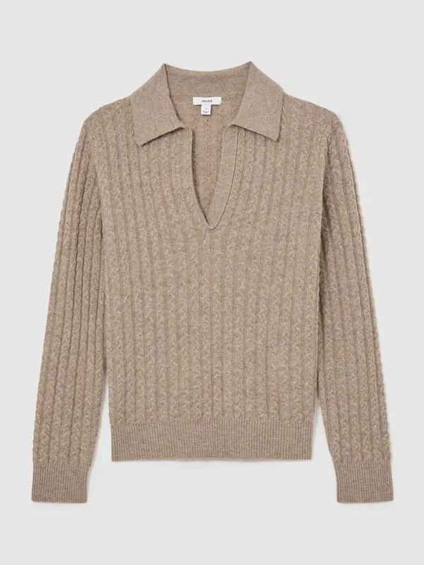 REISS Millie Wool-cashmere Cable-knit Collared Jumper
