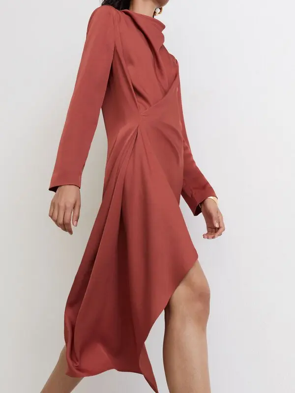 REISS Bethany Draped Long Sleeve Mini Dress - Rust Orange