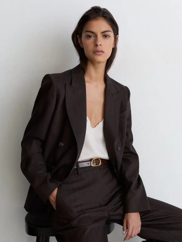 REISS Sylvia Leather Lizard-effect Sculpted-buckle Belt - Dark Tan