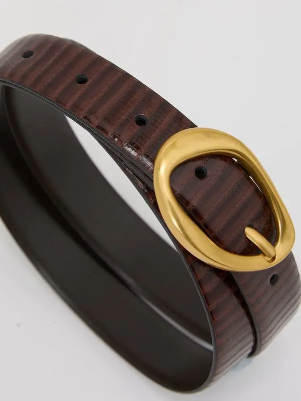 REISS Sylvia Leather Lizard-effect Sculpted-buckle Belt