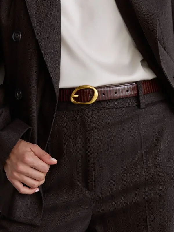 REISS Sylvia Leather Lizard-effect Sculpted-buckle Belt