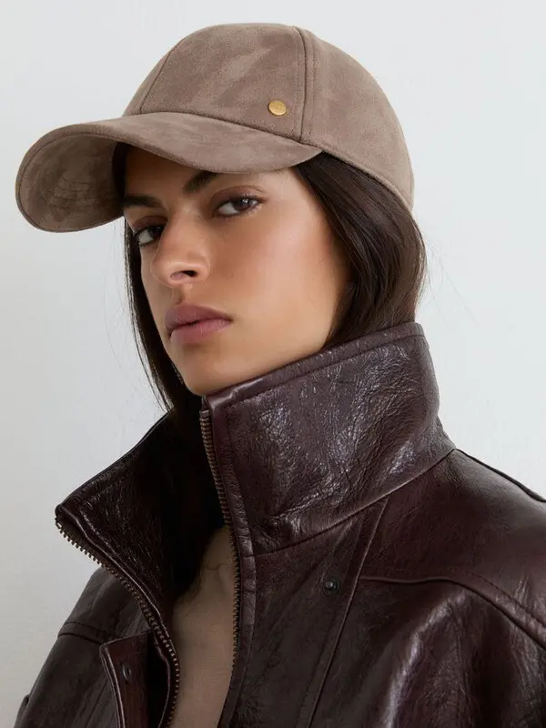 REISS Faux Suede Baseball Cap - Taupe