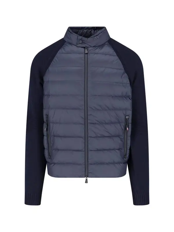 Moncler Padded Virgin Wool Cardigan With Hood - Blue
