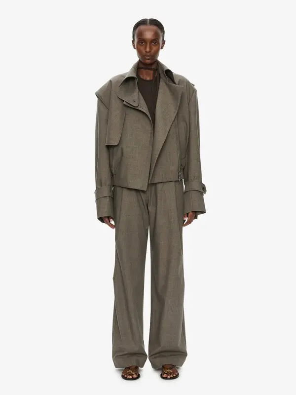Christopher Esber Cropped Trench Bomber Jacket In Wool Suiting