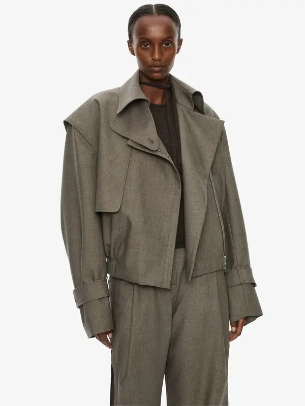 Christopher Esber Cropped Trench Bomber Jacket In Wool Suiting
