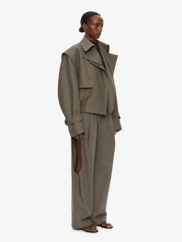 Christopher Esber Cropped Trench Bomber Jacket In Wool Suiting