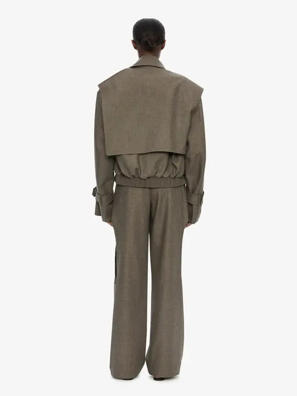 Christopher Esber Cropped Trench Bomber Jacket In Wool Suiting