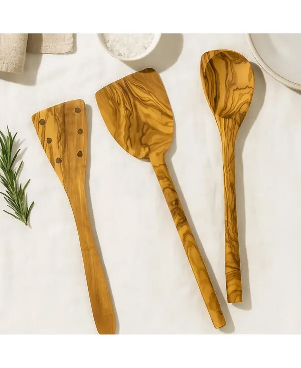 GHARYAN STONEWARE Olive Wood Utensils, Set Of 3