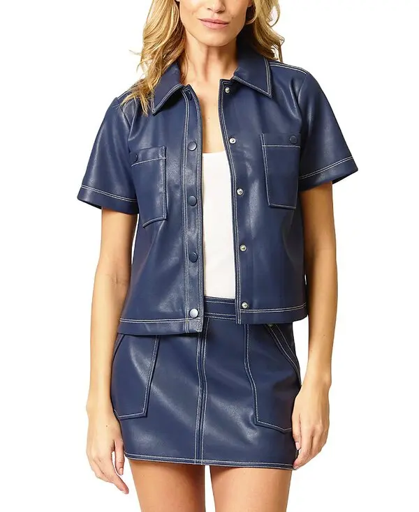 Central Park West Rusty Short Sleeve Cropped Jacket - Navy Blue