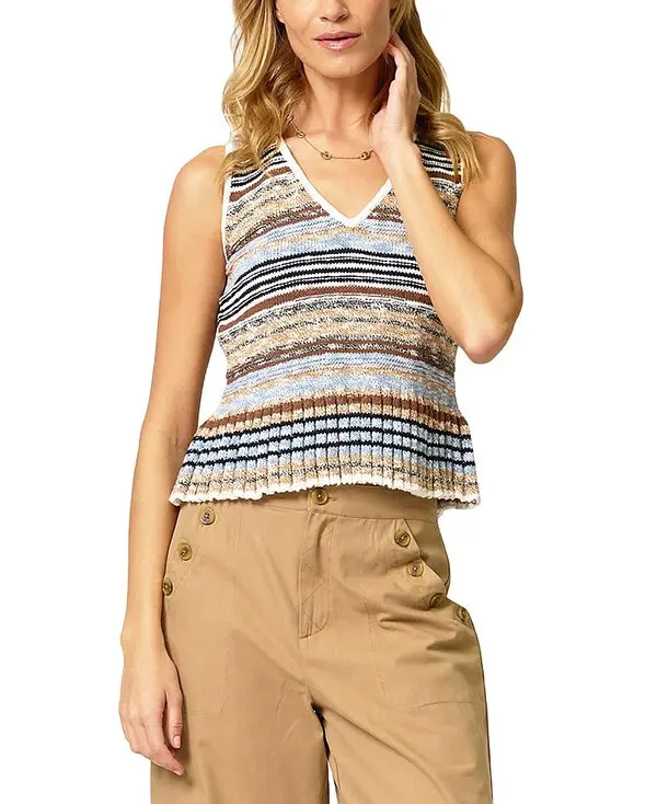 Central Park West Marlon Textured Stitch Tank - Brown Blue Multicolor