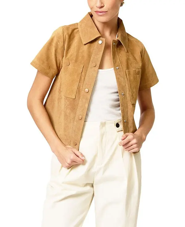 Central Park West Rusty Genuine Suede Short Sleeve Jacket - Saddle Brown